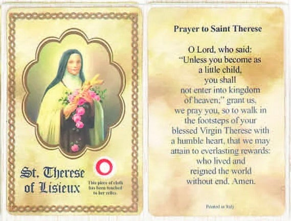 St. Thérèse of Lisieux Relic Prayer Card – A Token of Love and Devotio ...