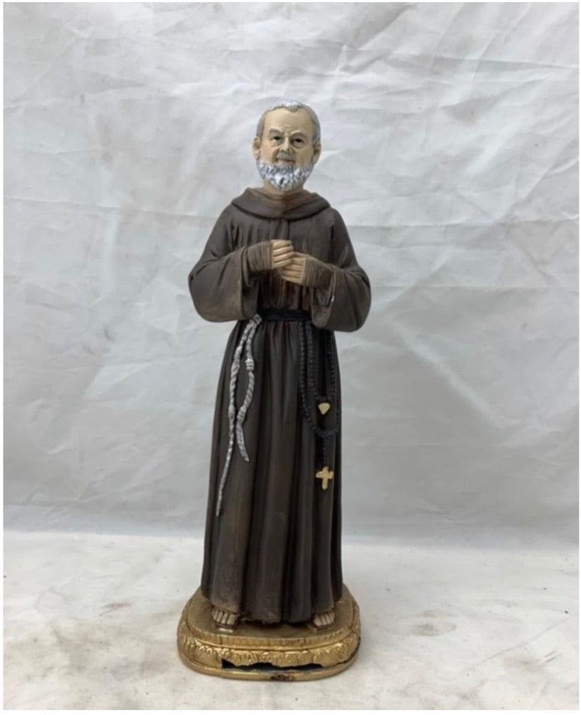 12-Inch Padre Pio Statue with Traditional Brown Robe and Bronze Base ...